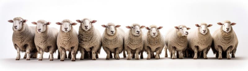 Many Sheep Sitting a Whitte Banner Background. Generative AI Stock ...