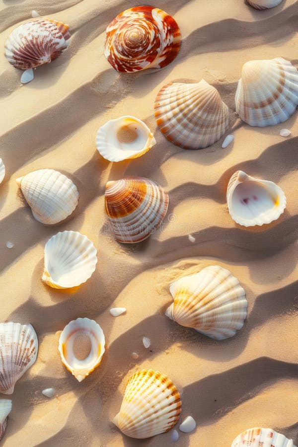 Many Shells are Laying on the Sand Stock Photo - Image of sand ...