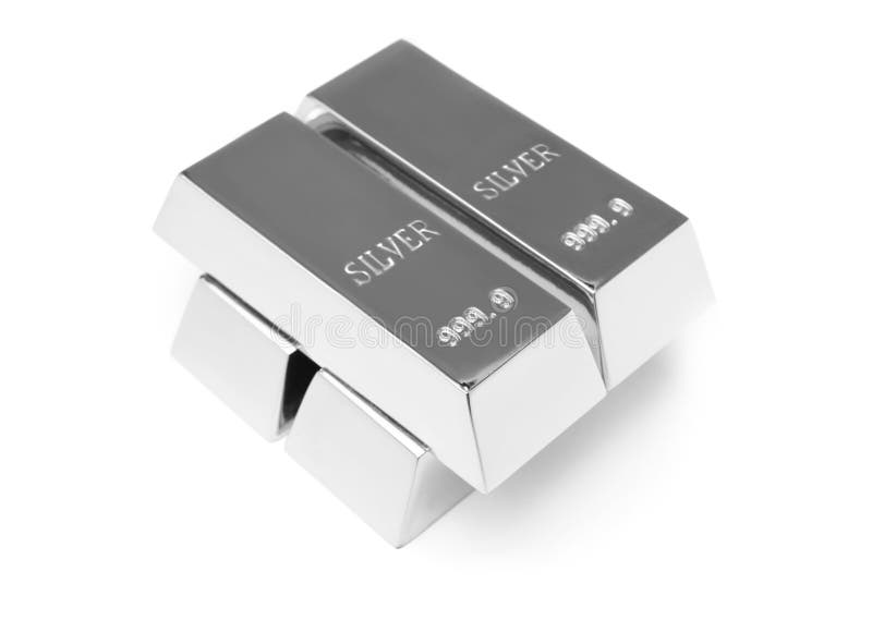 Many Shining Silver Bars Isolated on White Stock Photo - Image of ...