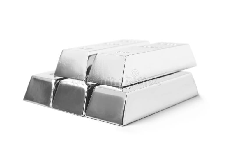 Many Shining Silver Bars Isolated on White Stock Photo - Image of ...