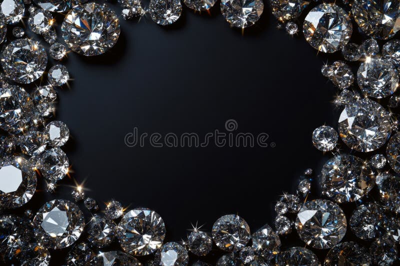 Many Shiny Diamonds Creating an Oval Frame on a Black Background with ...