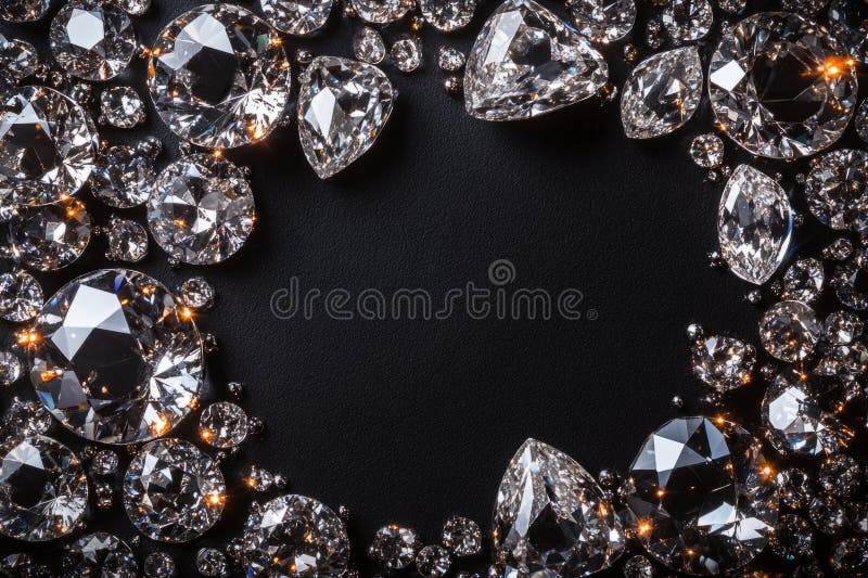 Many Shiny Diamonds of Different Sizes and Shapes Creating a Frame on a ...