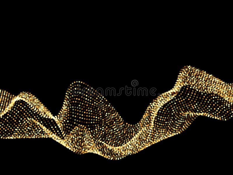 Many Shiny Gold Particles, a Sound Wave Flowing in the Dark. Round ...