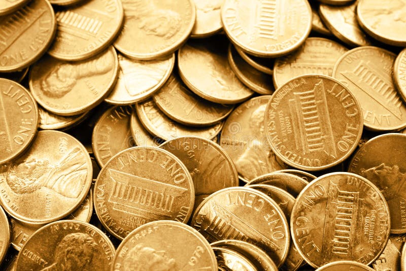 Many Shiny USA One Cent Coins Stock Image - Image of closeup, bank ...