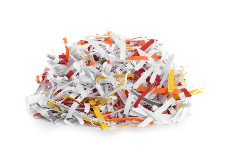 Many Shredded Colorful Paper Strips on White Background Stock Photo ...