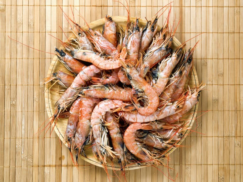 Many Shrimp on a Wooden Plate Stock Photo - Image of texture, shrimp ...
