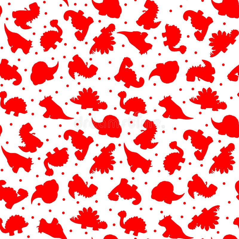 Many Silhouettes of Red Dinosaurs on a White Background. Isolate Stock ...