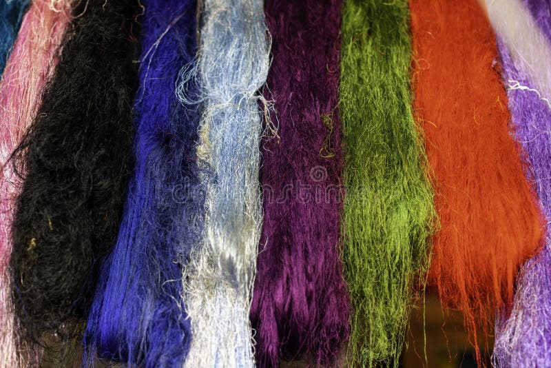 Many Silk Threads Hanging on the Rail Stock Image - Image of mill ...