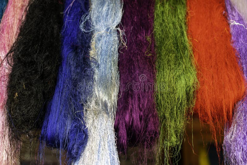 Many Silk Threads Hanging on the Rail Stock Image - Image of factory ...