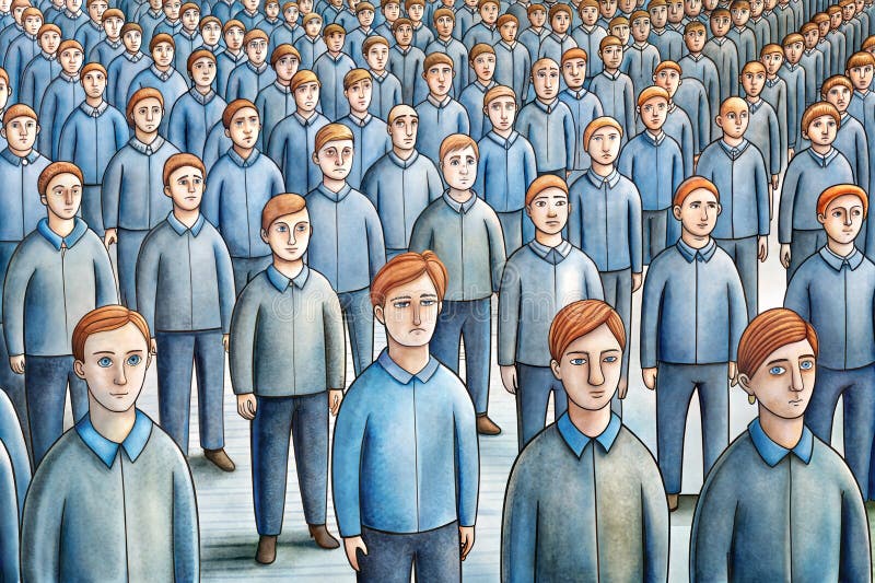 Many Similar People Lined Up in Rows Reaching To the Horizon Stock ...