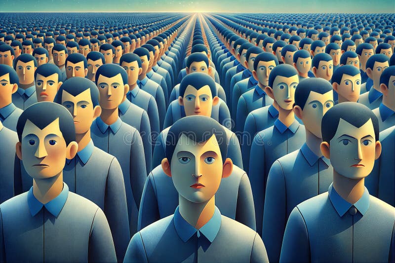 Many Similar People Lined Up in Rows Reaching To the Horizon Stock ...