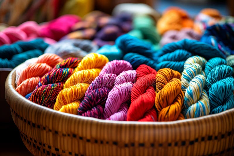 Many Skeins of Yarn in Basket on Table. Generative AI Stock ...