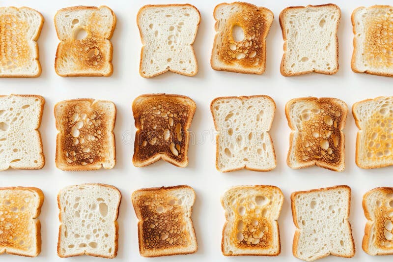 Many Slices of Toasted Bread on White Background, Top View Stock Photo ...
