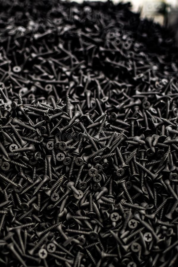Many Small Black Screws. View from Above. Texture. Background ...
