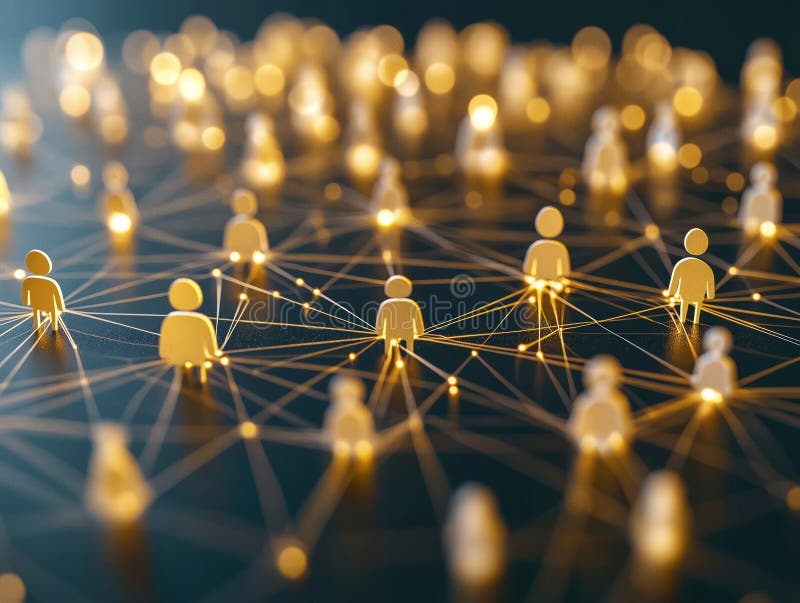 Many Small Figures Represent People Interconnected by Glowing Lines ...