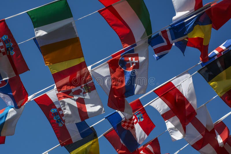 Many Small Flags of Different Countries on the String Stock Photo ...