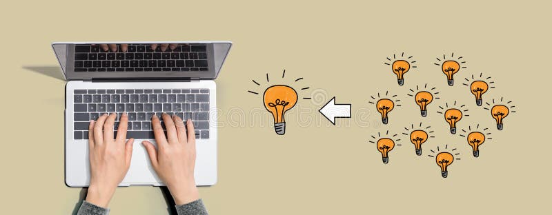 Many Small Ideas into One Big Idea with Person Using Laptop Computer ...