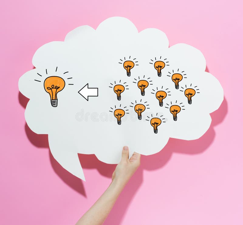 Many Small Ideas into One Big Idea with a Speech Bubble Stock Photo ...