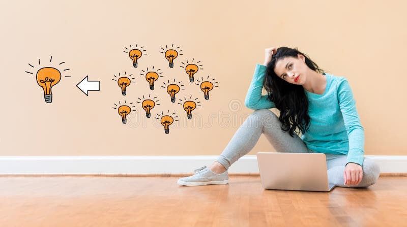 Many Small Ideas into One Big Idea with Woman Using a Laptop Stock ...