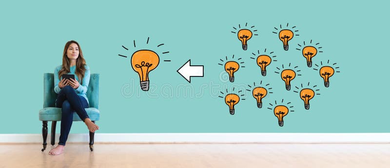 Many Small Ideas into One Big Idea with Young Woman Stock Photo - Image ...