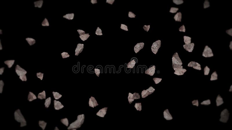 Flying Many Rock Stone on Black Background. Broken Splash Explosion ...