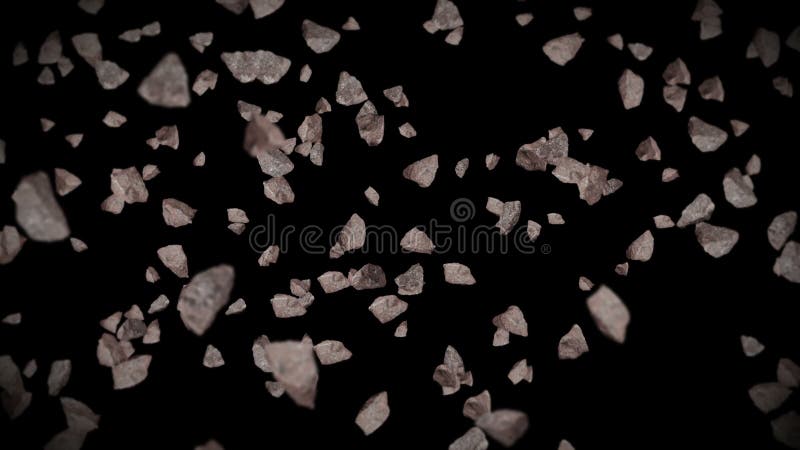 Flying Many Rock Stone on Black Background. Broken Splash Explosion ...