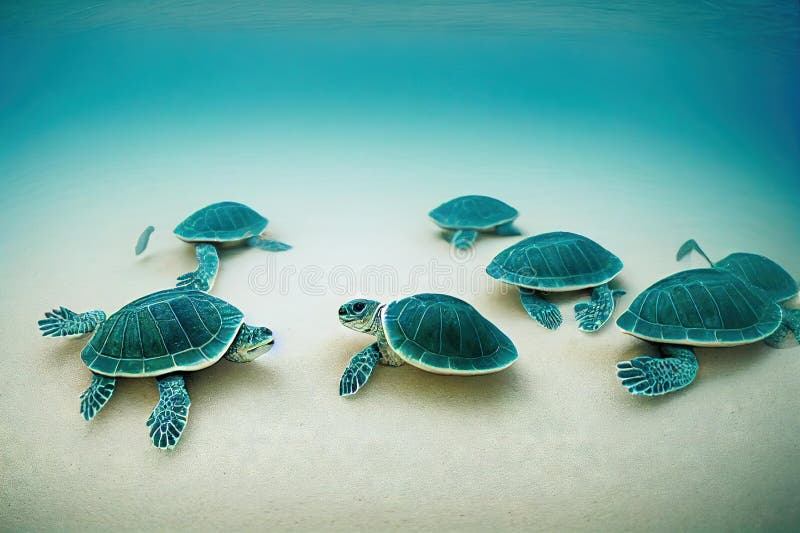 Many Small Sea Turtles on Sandy Ocean Floor Stock Illustration ...