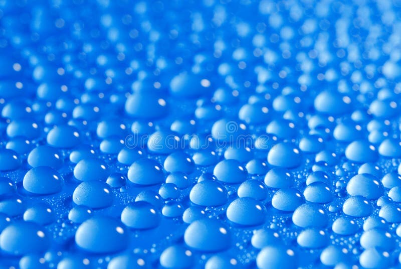 Small Water Drops on a Blue Surface Stock Image - Image of humid ...