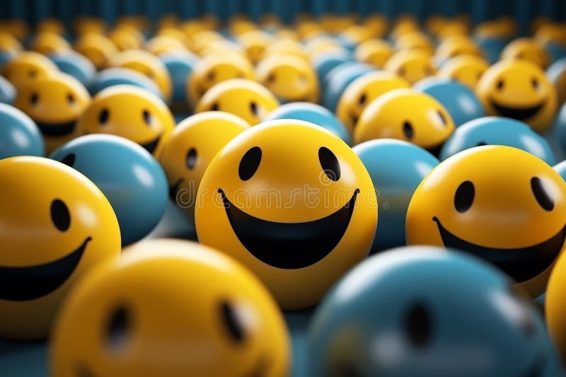 Many Smiley Faces in a Crowd of Blue and Yellow Balls Stock ...
