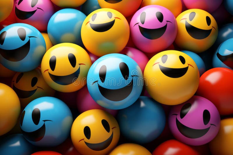 Many Smiley Faces in a Pile of Colorful Balls Stock Illustration ...