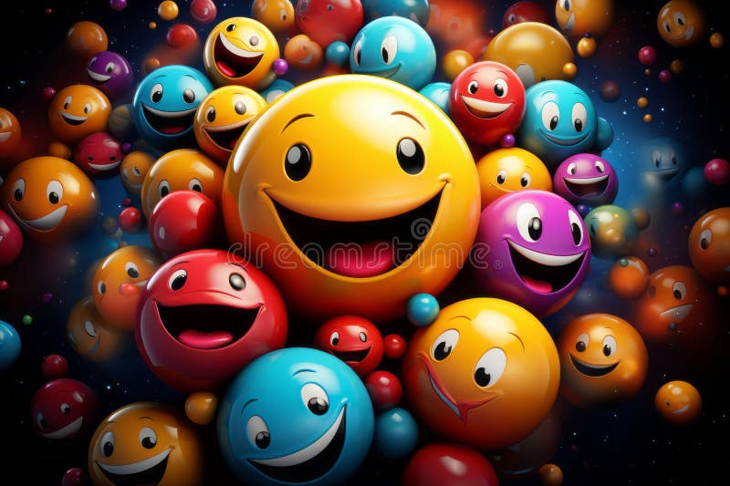 Many Smiley Faces are Surrounded by Colorful Balls Stock Illustration ...