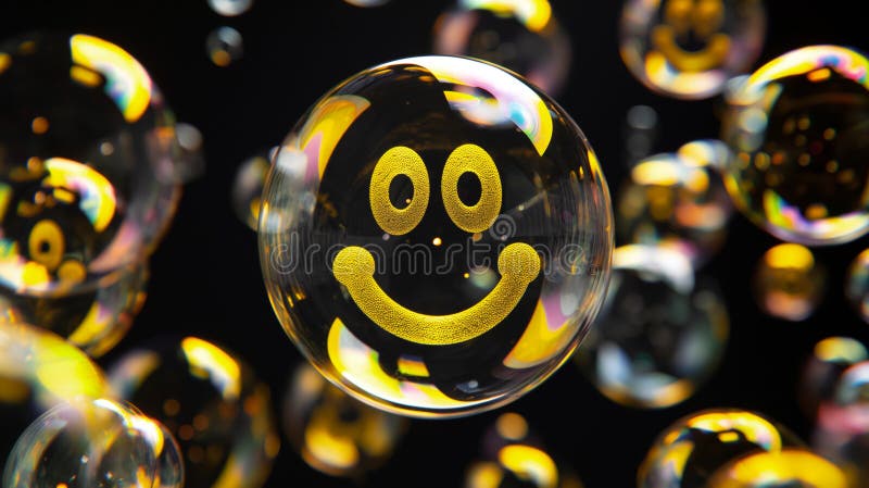 Many Soap Bubbles with Smiley Face Refraction Stock Illustration ...