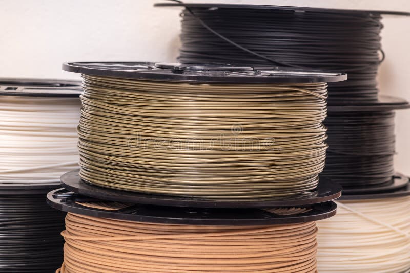 Many Spools of Plastic Filament for 3D Printer. Stock Image - Image of ...