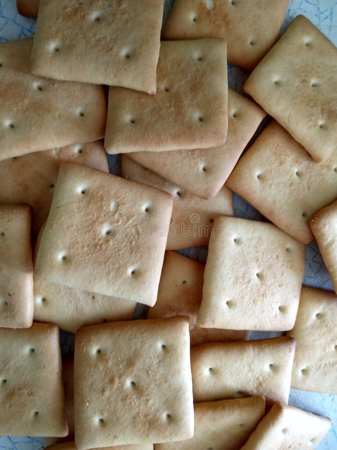 Many Square Sweet White Crackers Stock Photo - Image of small, table ...