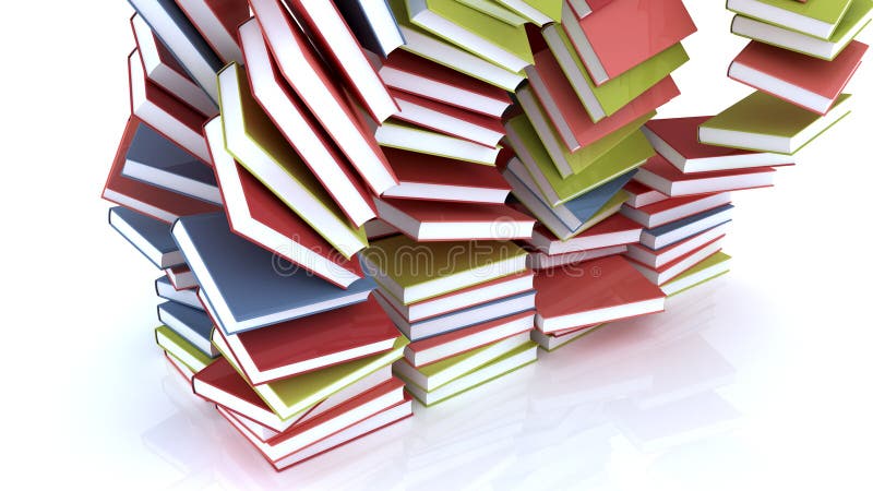 Many stacked books falling stock illustration. Illustration of text ...
