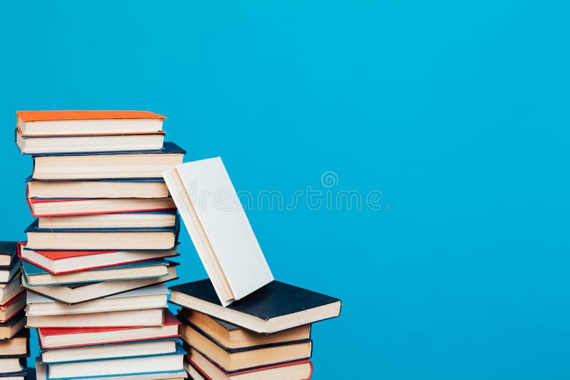 Many Stacks of Educational Books To Teach in the Library on a Blue ...