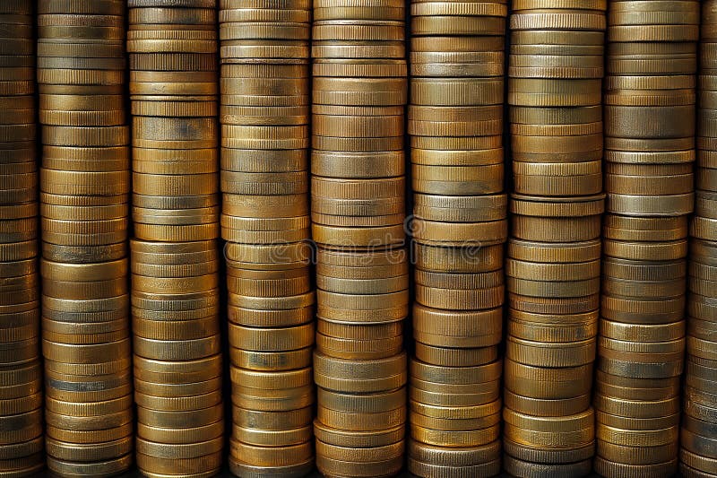 Many Stacks of Old Gold Coins, Show Gold Reserves Stock Illustration ...