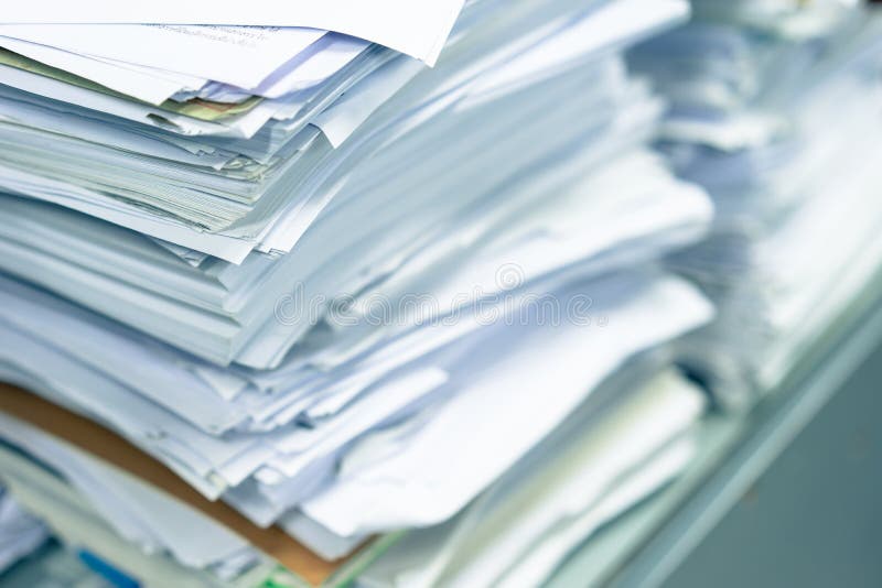 Many Stacks of Paper Placed in the Office. Stock Image - Image of ...