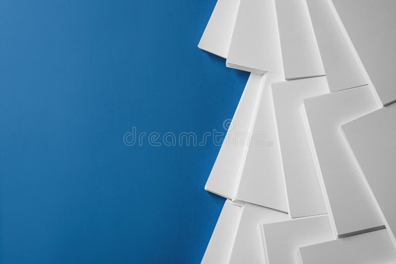 Many Stacks of Paper Sheets on Blue Background, Flat Lay. Space for ...