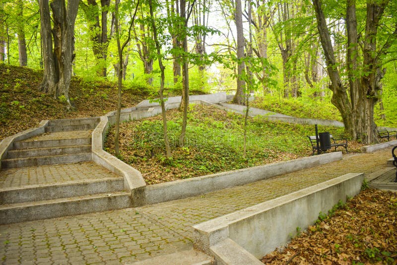 Many Stairs in the Park Green Park in a Sunny Spring Day Stock Image ...