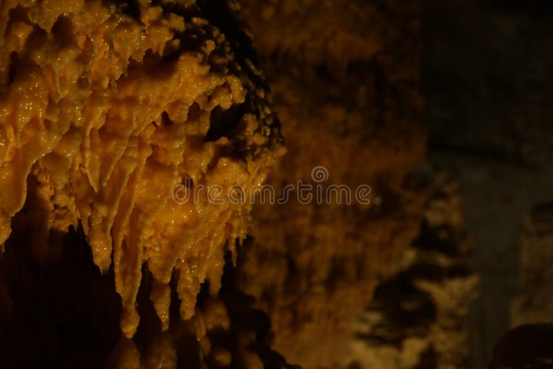 Many Stalactite Formations in Cave, Closeup View Stock Image - Image of ...