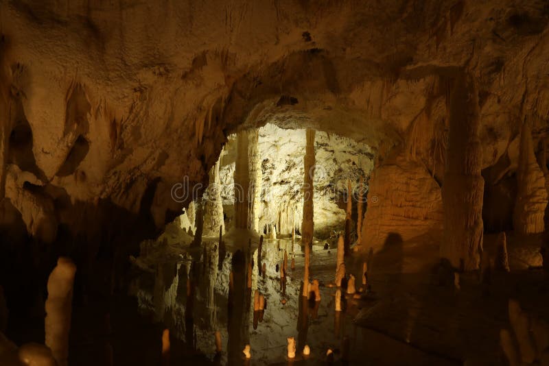 Many Stalactite and Stalagmite Formations Inside Cave Stock Photo ...