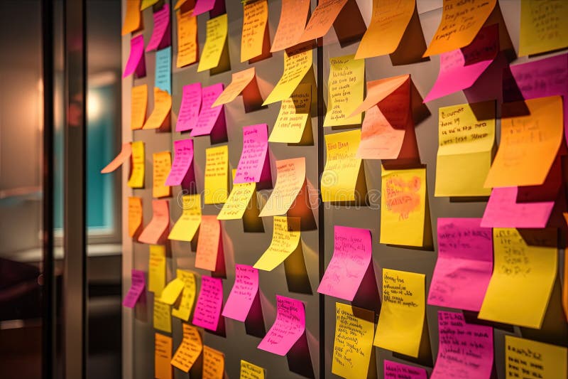 Many Sticky Notes on Wall. Generative AI Stock Illustration ...