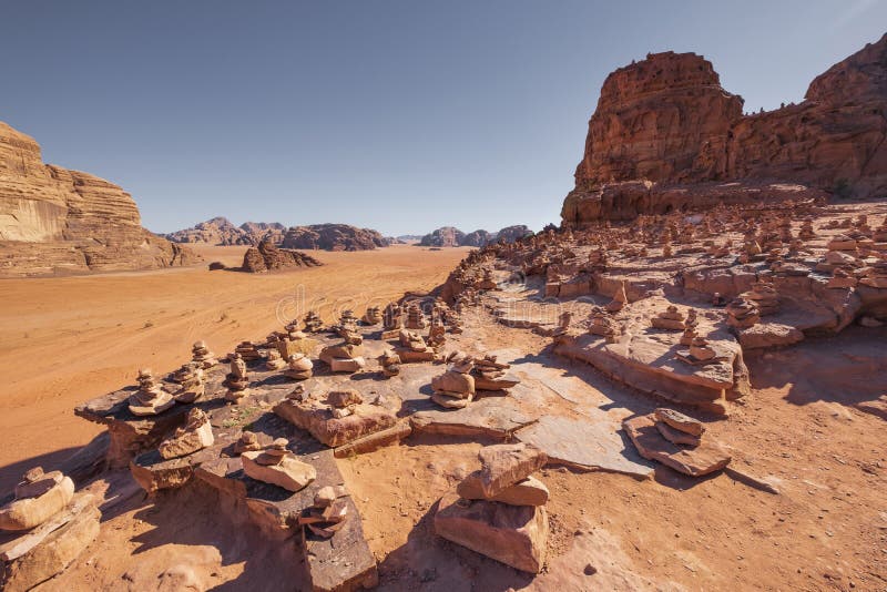 Stone Pyramids in the Wadi Rum Desert Jordan Stock Image - Image of ...