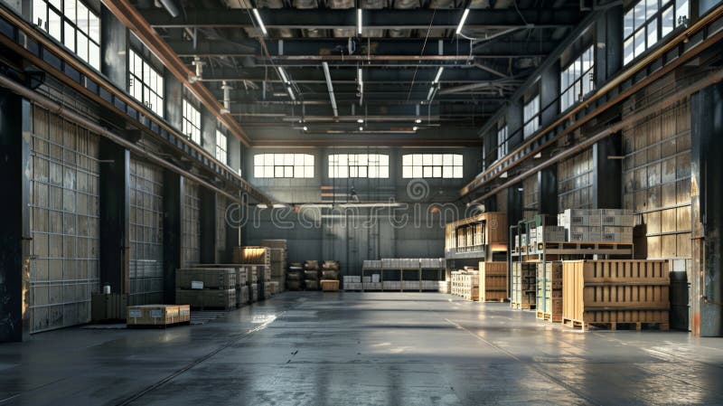 Many Storage Boxes and Pallets in Expansive Warehouse Stock Photo ...