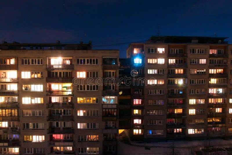 Many-storied Buildings at Night Stock Image - Image of families, quiet ...