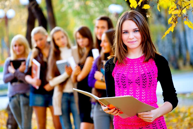 Many Students in the Autumn Park Stock Image - Image of girl, seven ...