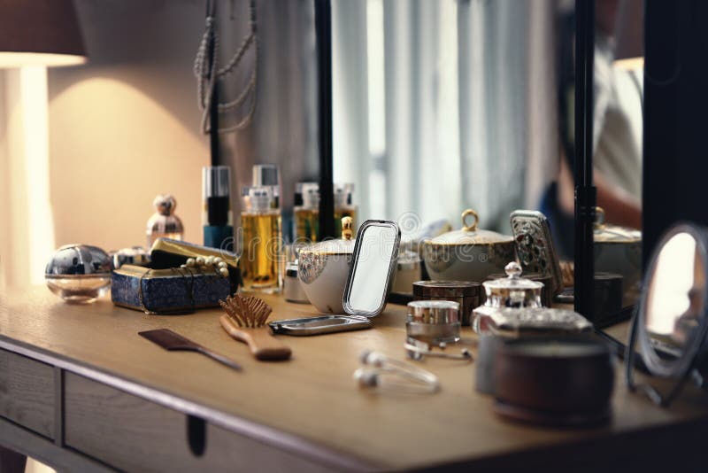 Many Stuffs on a Dressing Table in a Bedroom Stock Photo - Image of ...