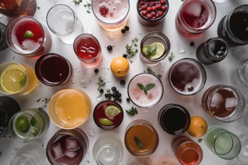 Many Summer Cooling Drinks on a White Table. Generative AI Stock ...