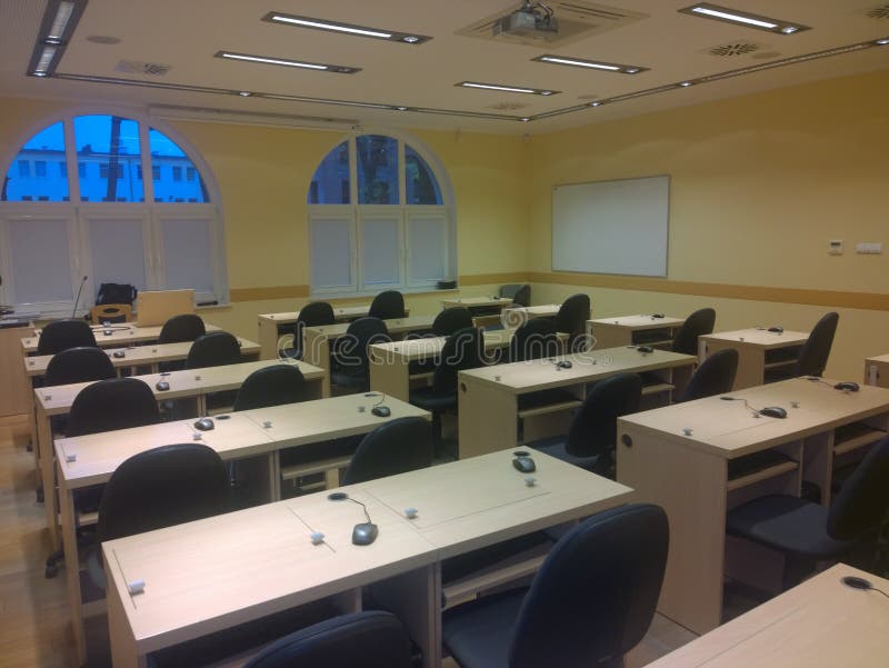 Many Tables and Chairs in the Lecture Room Stock Photo - Image of ...
